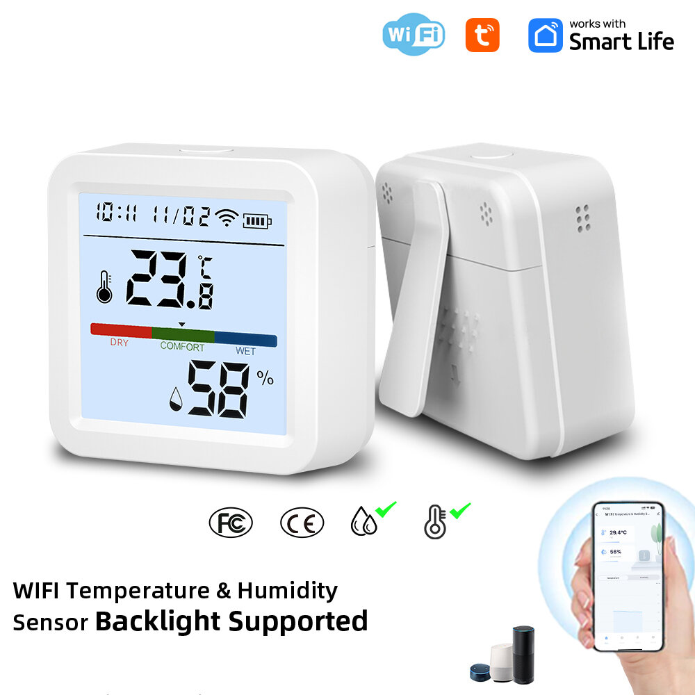 Wi-Fi Thermometer Hygrometer Ty App Smart Thermometer для домашнего ЖК-подсветки с съемной стойкой цифровой температура Датчик влажности