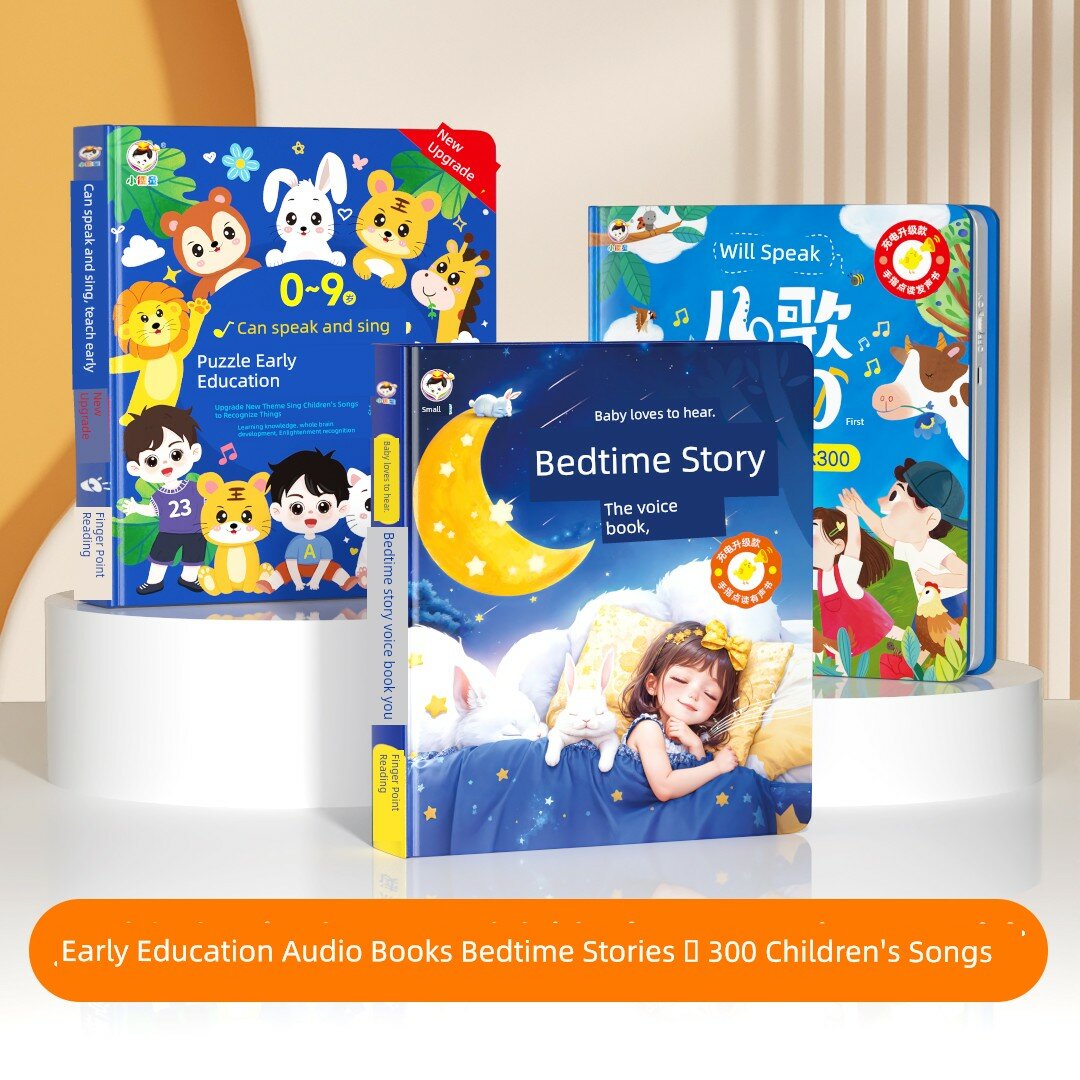 Набор из 3 книг: Интерактивная обучающая книга + 300 детских песен + Сказки перед сном для малышей 0-3 лет