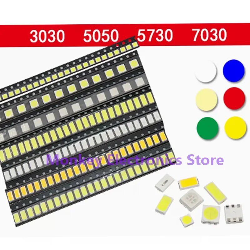 3030 5050 5730 7030 Светодиод SMD, излучающий диод, высокая яркость, красный, желтый, зеленый, синий, оранжевый, положительный белый, теплый белый