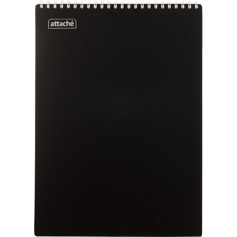 Блокнот А4 80л Attache гребень клетка пластик черн с тиснением