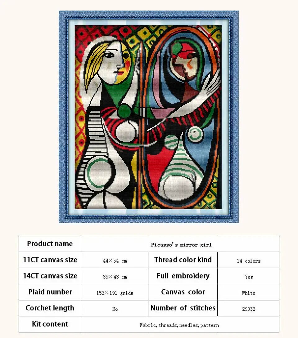 Наборы для вышивки крестиком Joy Sunday серия Пикассо Picasso mirror girl, 14CT picture printed