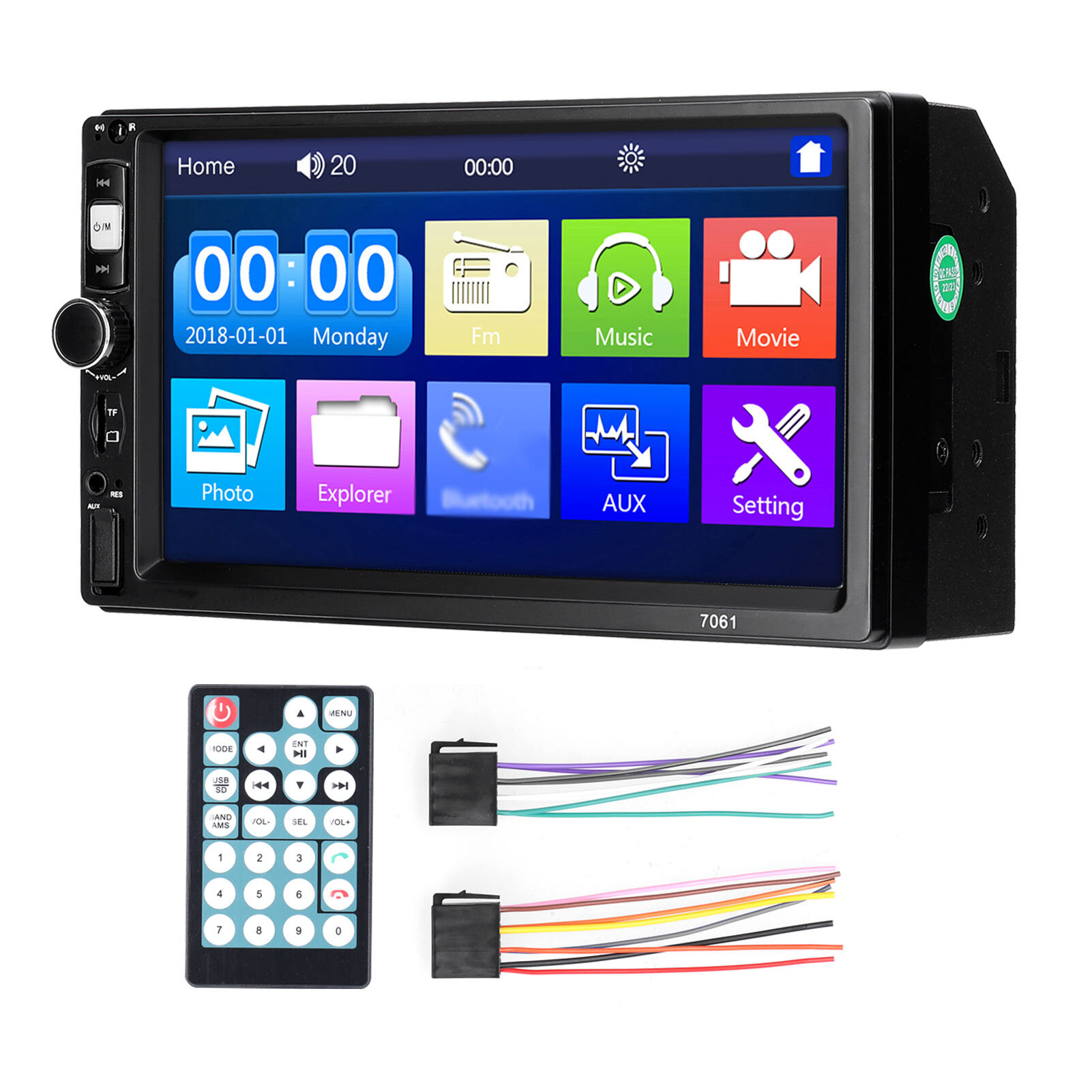 7 Inch Car MP5 Player Double Din Stereo FM Radio BT 5.0 Hands-Free Calling Support TF Card USB AUX-IN Phone Link Reverse Picture Steering Wheel Control 12.0V 60W*4 800*480 LCD Touchscreen 178*103*65mm 455g