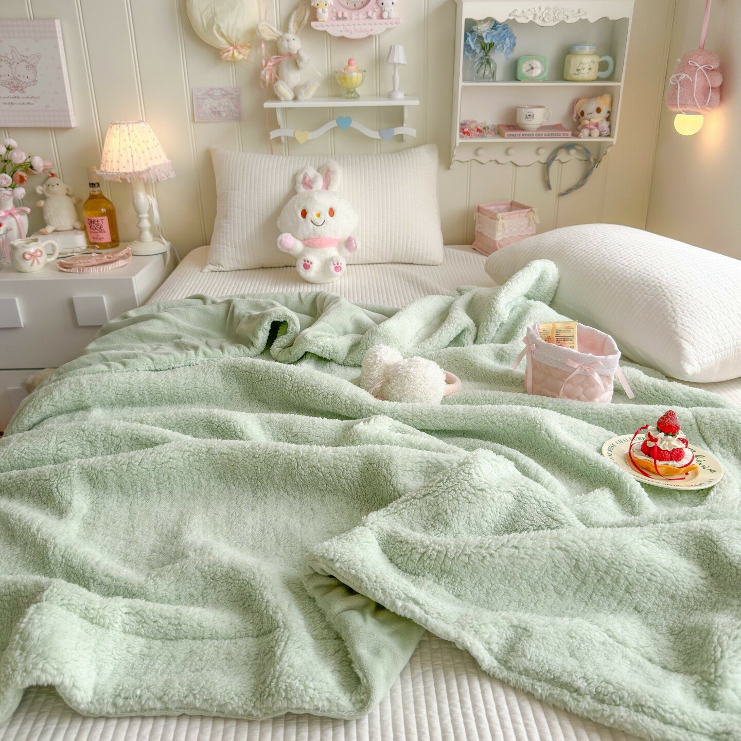 2025 Новый корейский стиль, кремовое мягкое пушистое однотонное одеяло из ягненка, простое однотонное зимнее плед