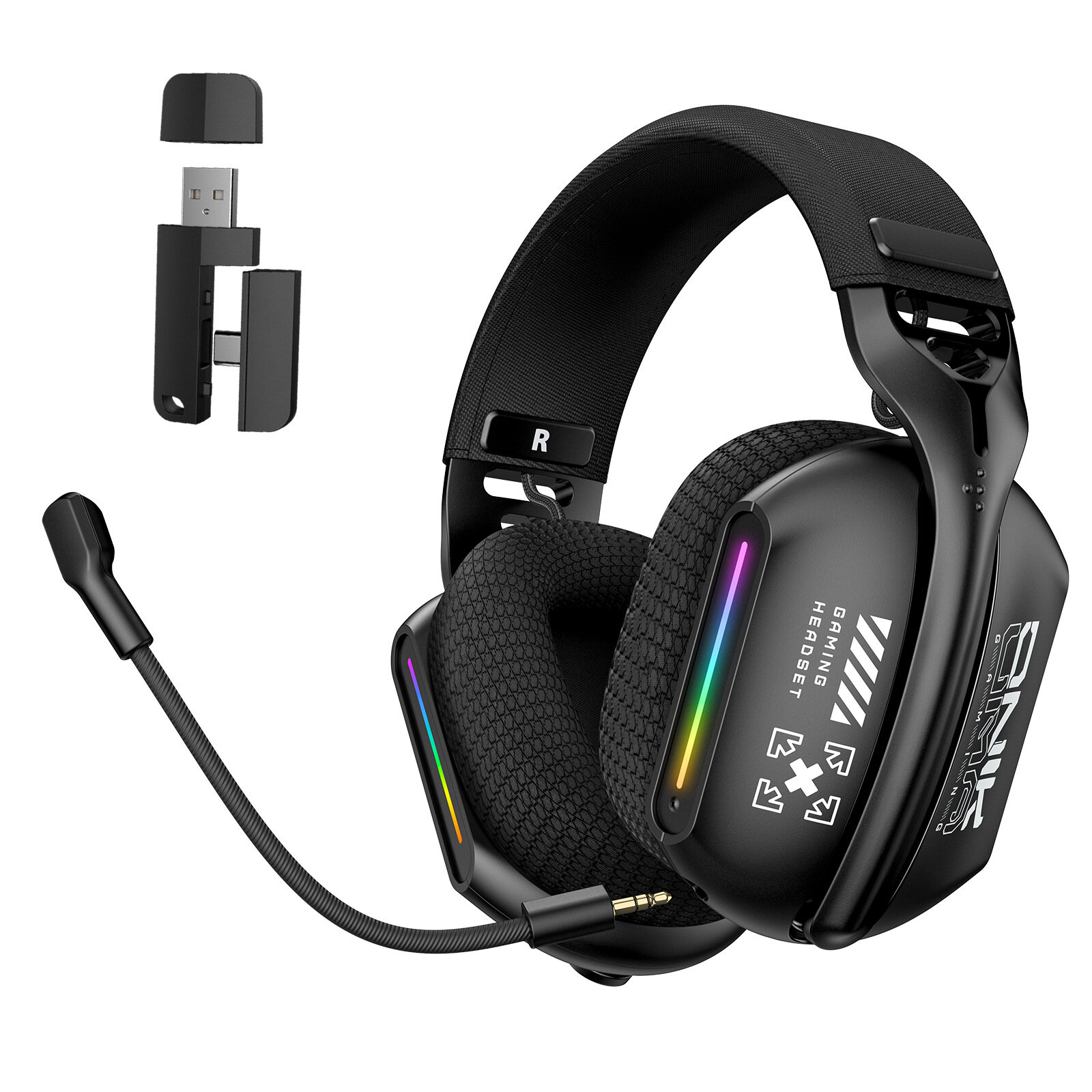 ONIKUMA GT808 Беспроводная игровая гарнитура с активным шумоподавлением 2.4G Bluetooth для смартфона ПК планшета Черная