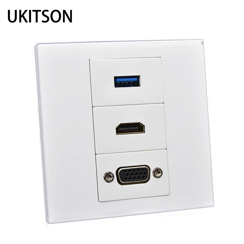 UKITSON Панель настенная USB3.0 HDMI2.0 VGA белая 86x86 мм