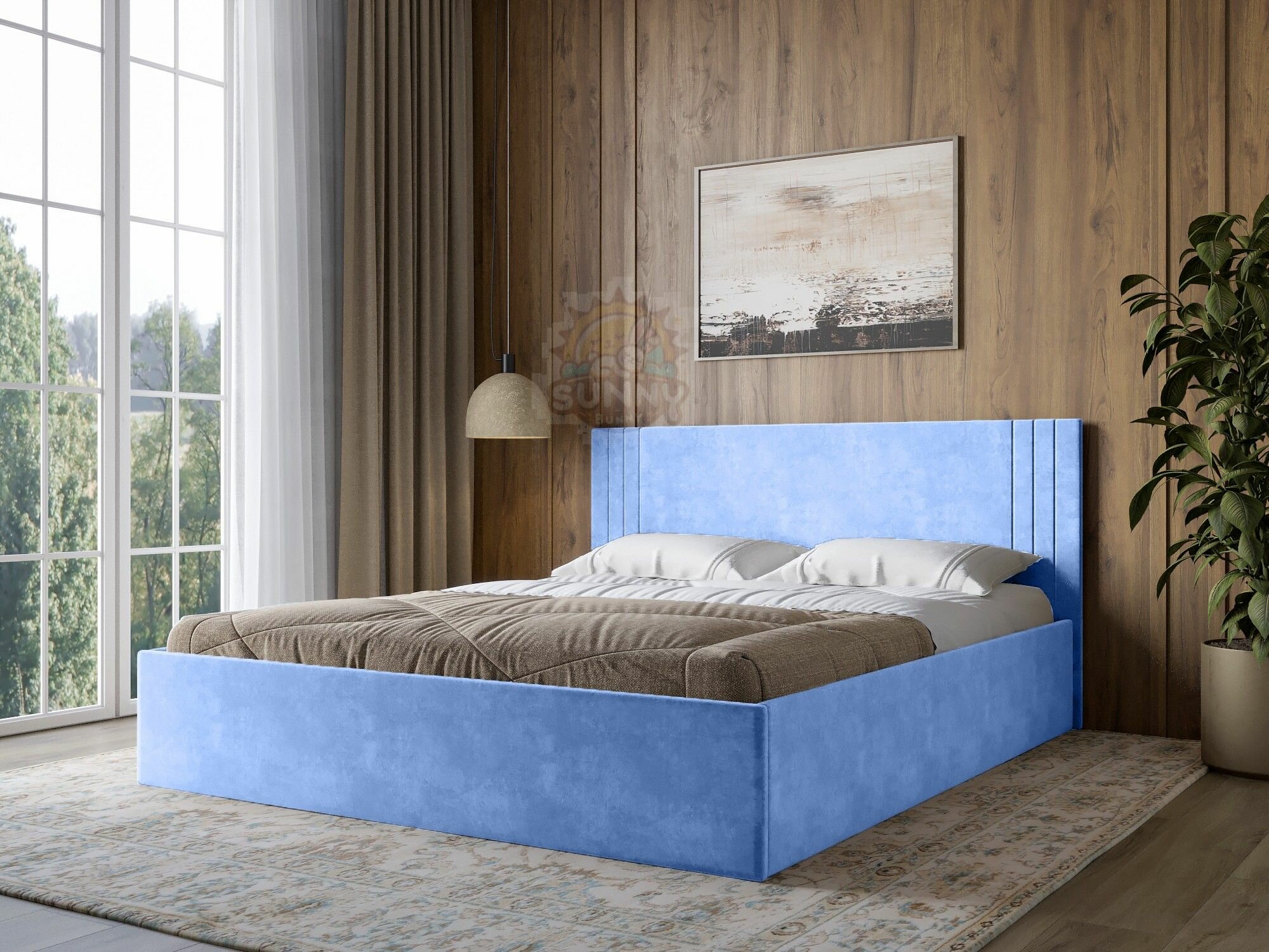 Двуспальная кровать Венеция 200х190 см, ортопед осн, ЛДСП (Teddy 311 Небесно-голубой)