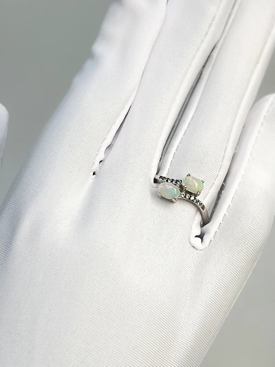 Кольцо, серебро, 925 проба, родирование, опал, фианит