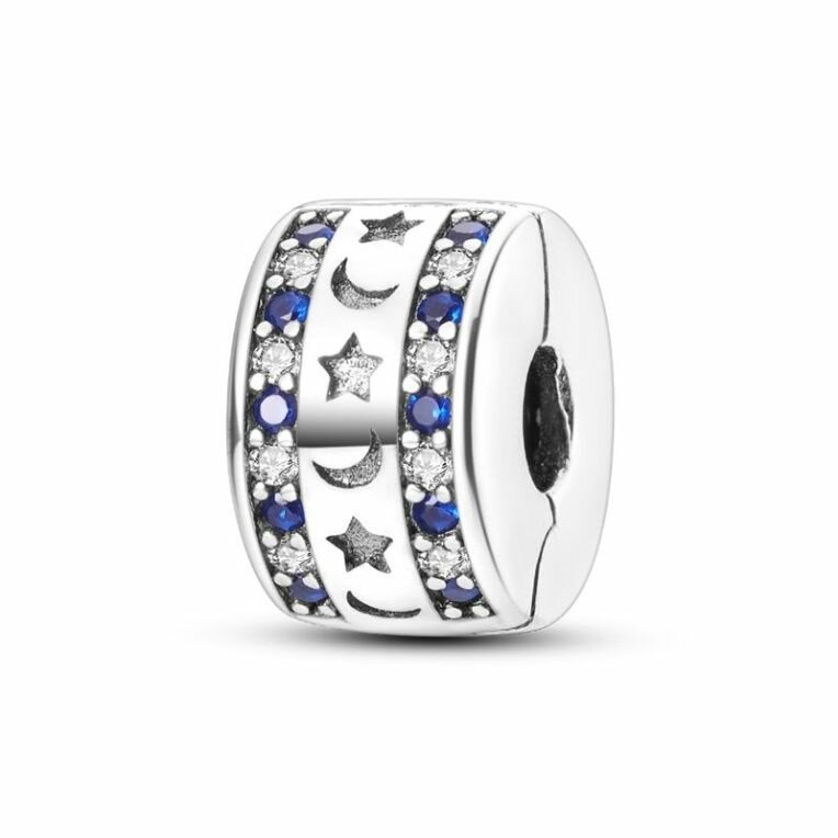 Подвески и кулоны PANDORA Подвеска-клипса в виде звезды и луны с синим и белым паве