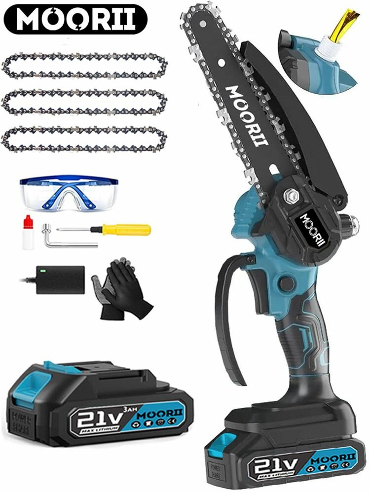 Аккумуляторная цепная пила, 6 дюймов, Сучкорез с 1 аккумуляторами, для обрезки деревьев, сада, веток и кустов.