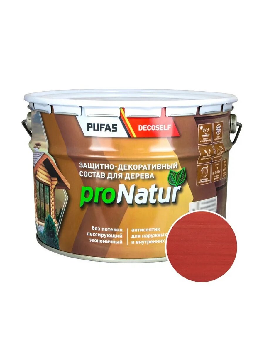 Антисептик Pufas Ekonom ProNatur, для дерева, цвет рябина, 9 л