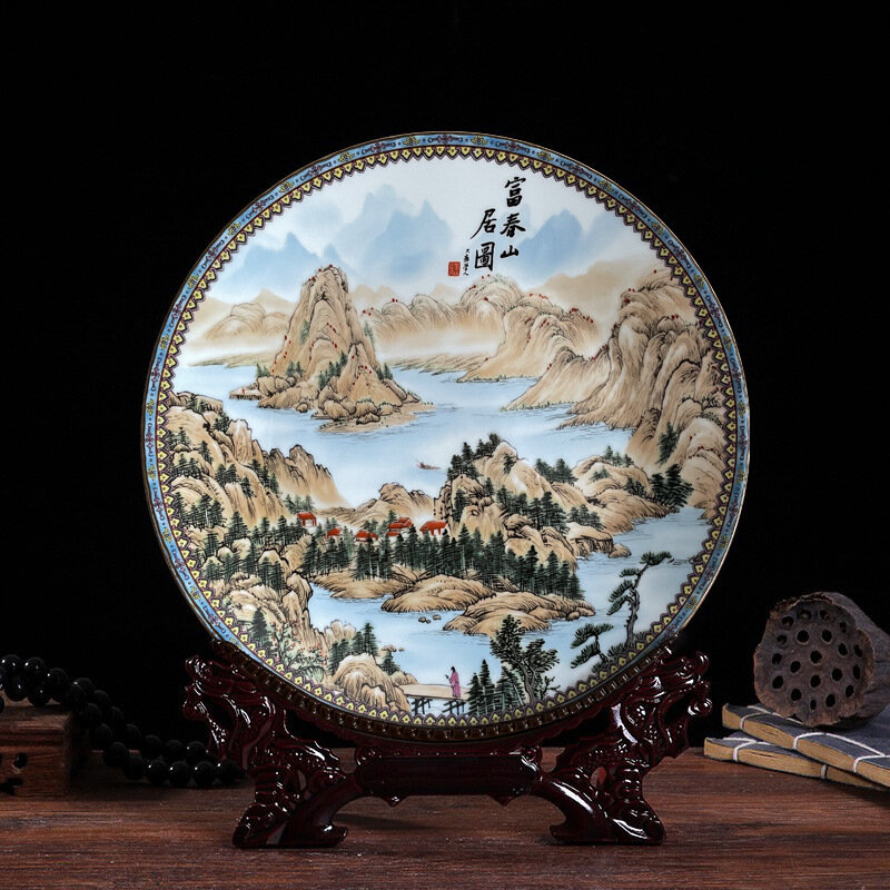 Декоративная тарелка из пастельного фарфора из Цзиндэчжэня, керамическая тарелка в китайском стиле для украшения дома и гостиной, декоративное изделие из фарфора.