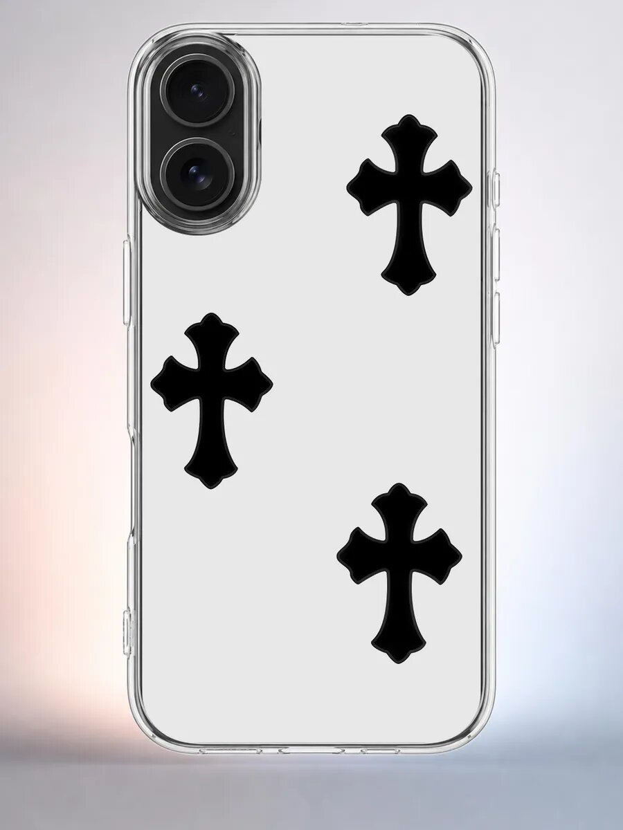 Чехол iPhone 16 готические кресты силиконовый прозрачный