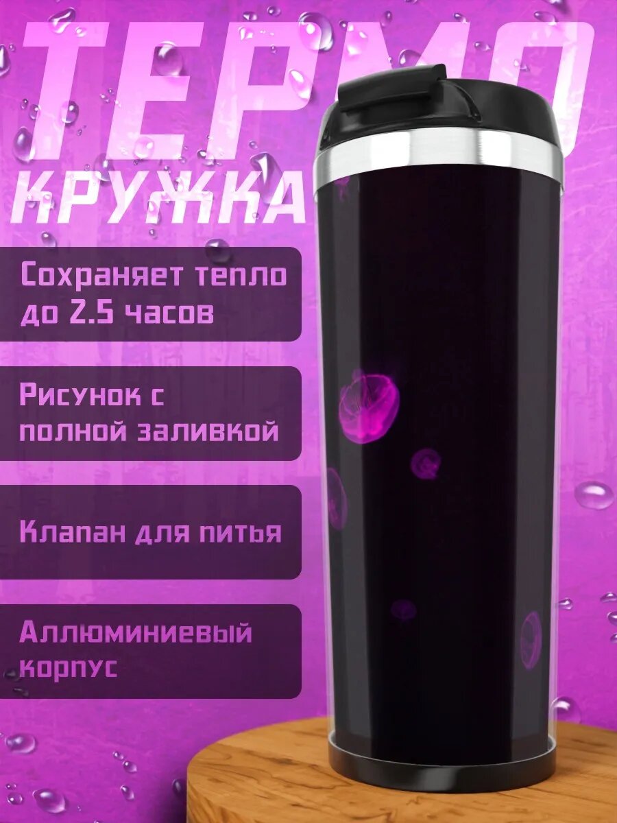 Термокружка фиолетовые клетки темноте