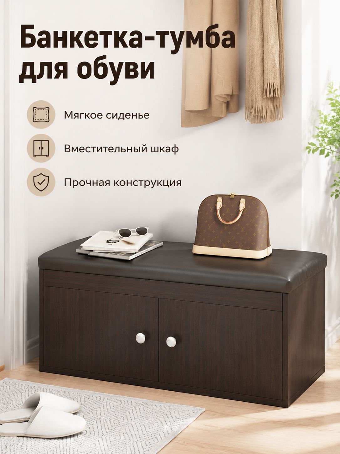 Обувница со скамьей многоярусная прочная для прихожей и общежития