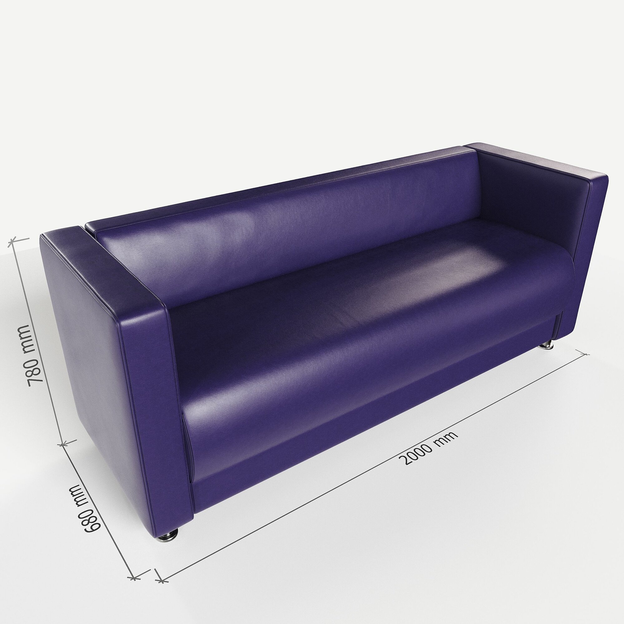 Диван прямой офисный из эко кожи с подлокотниками Пауза (Фиолетовый 200)