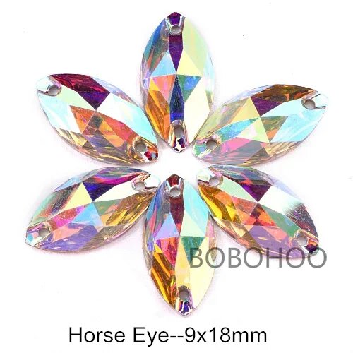 Стразы "Horse Eye" 9x18mm, 50шт, AB