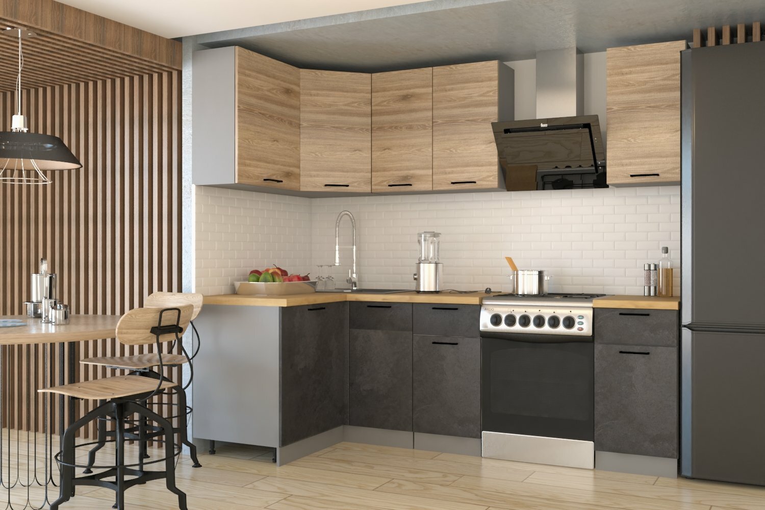 Кухонный угловой гарнитур Лофт 1200х1800 мм, цвет рустик/бетон