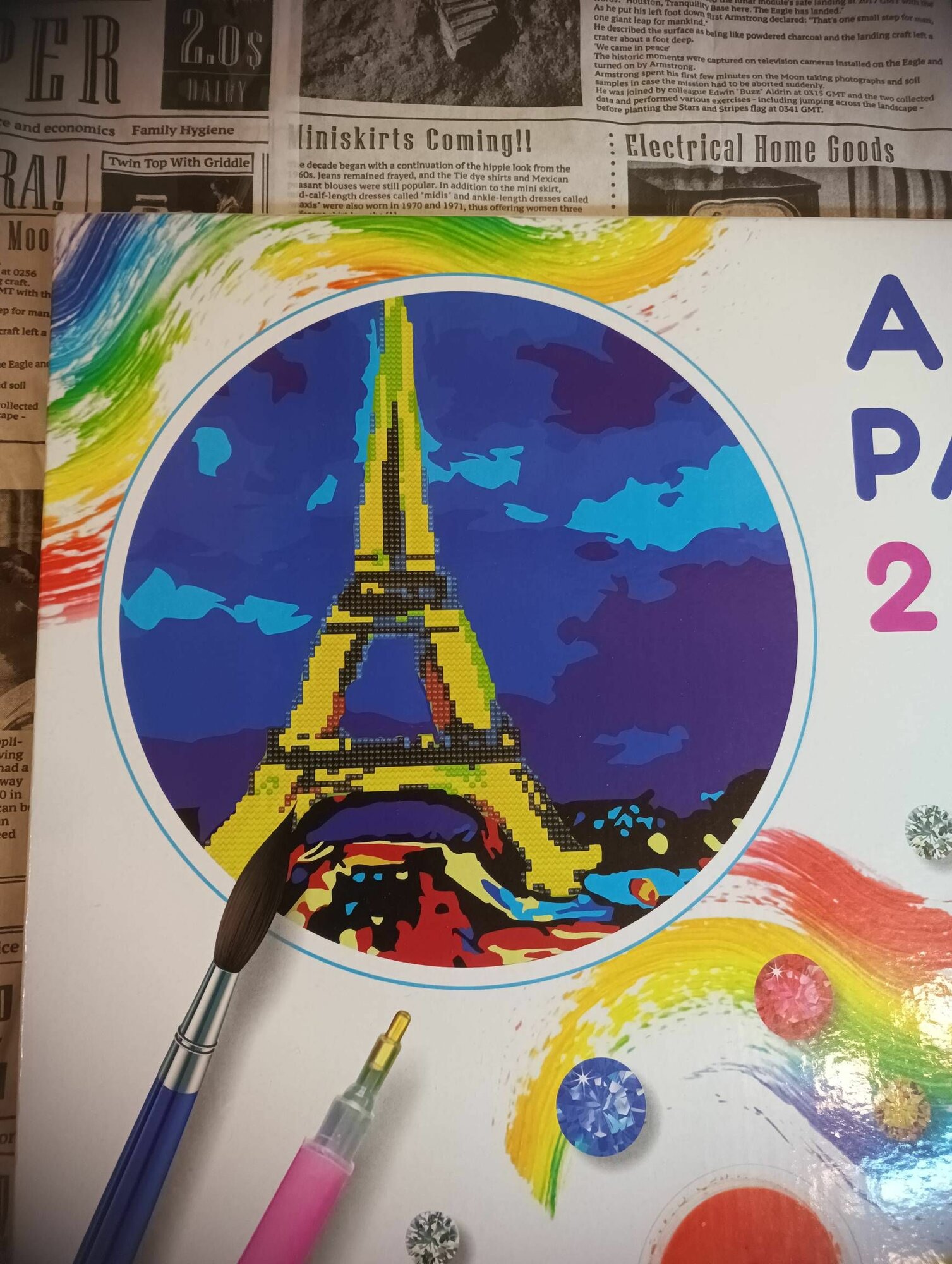 Алмазная раскраска 2 в 1 (рисование по номерам + алмазная мозаика) "Париж", 40/50 см