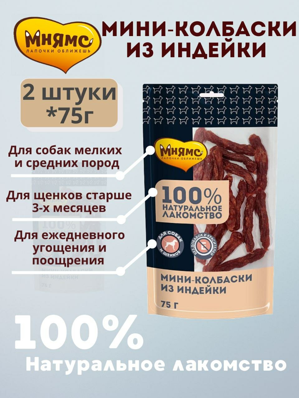 Лакомство Мнямс для собак Мини-колбаски из индейки 2 уп по 75г