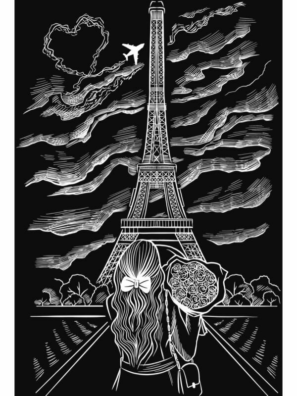 Гравюра Рыжий кот "Город любви", золотистая, А4