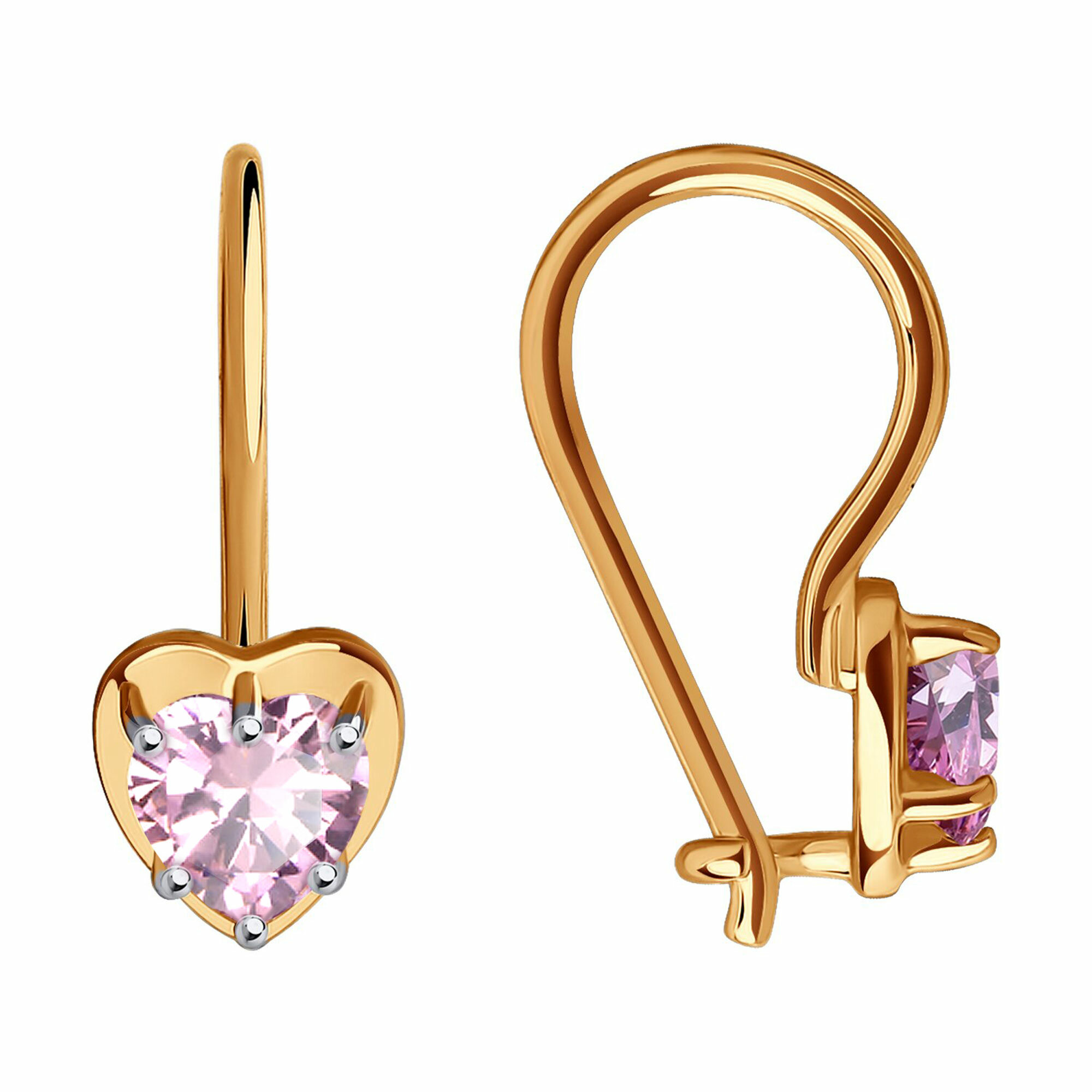 Серьги, красное золото, 585 проба, фианит