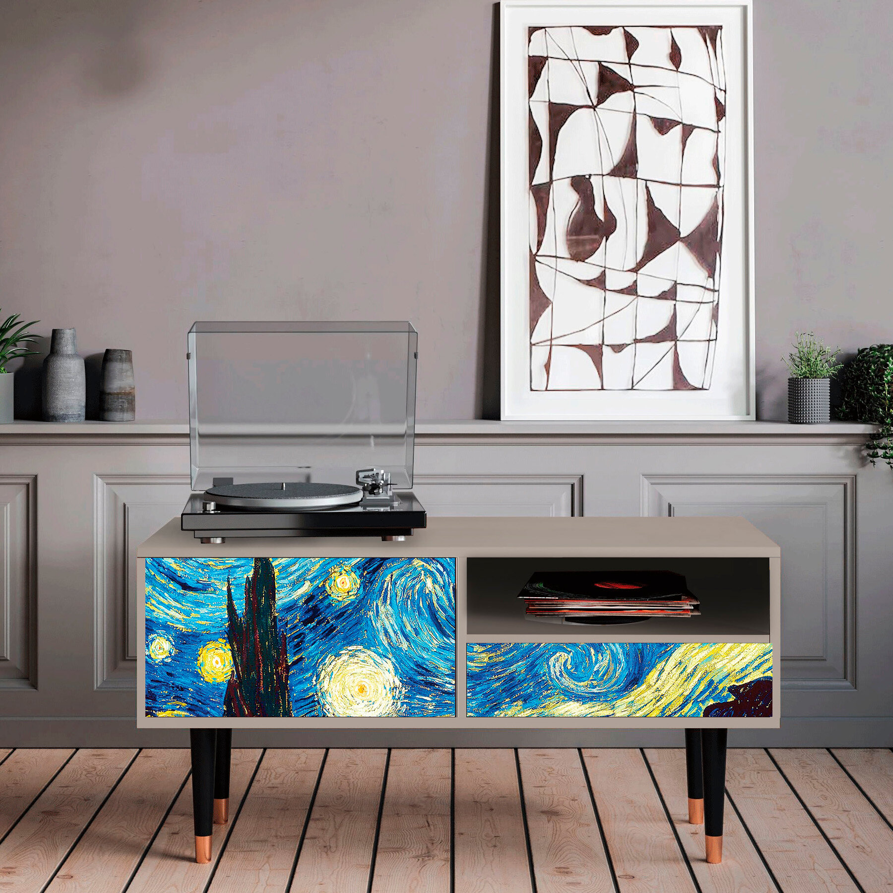 ТВ-Тумба - STORYZ - T3 The Starry Night by Vincent van Gogh , Размер - 115 x 59 x 48 см, Цвет корпуса - , Сатин