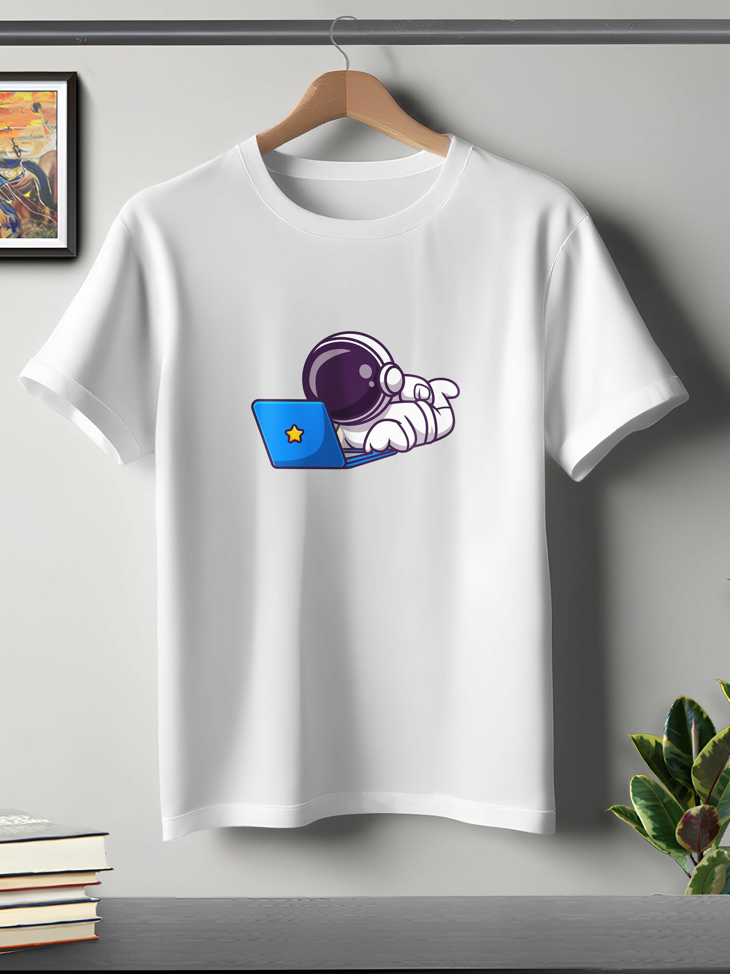 Футболка ONEQ унисекс 52-54 (XXL) размер с принтом Космонавт, белая