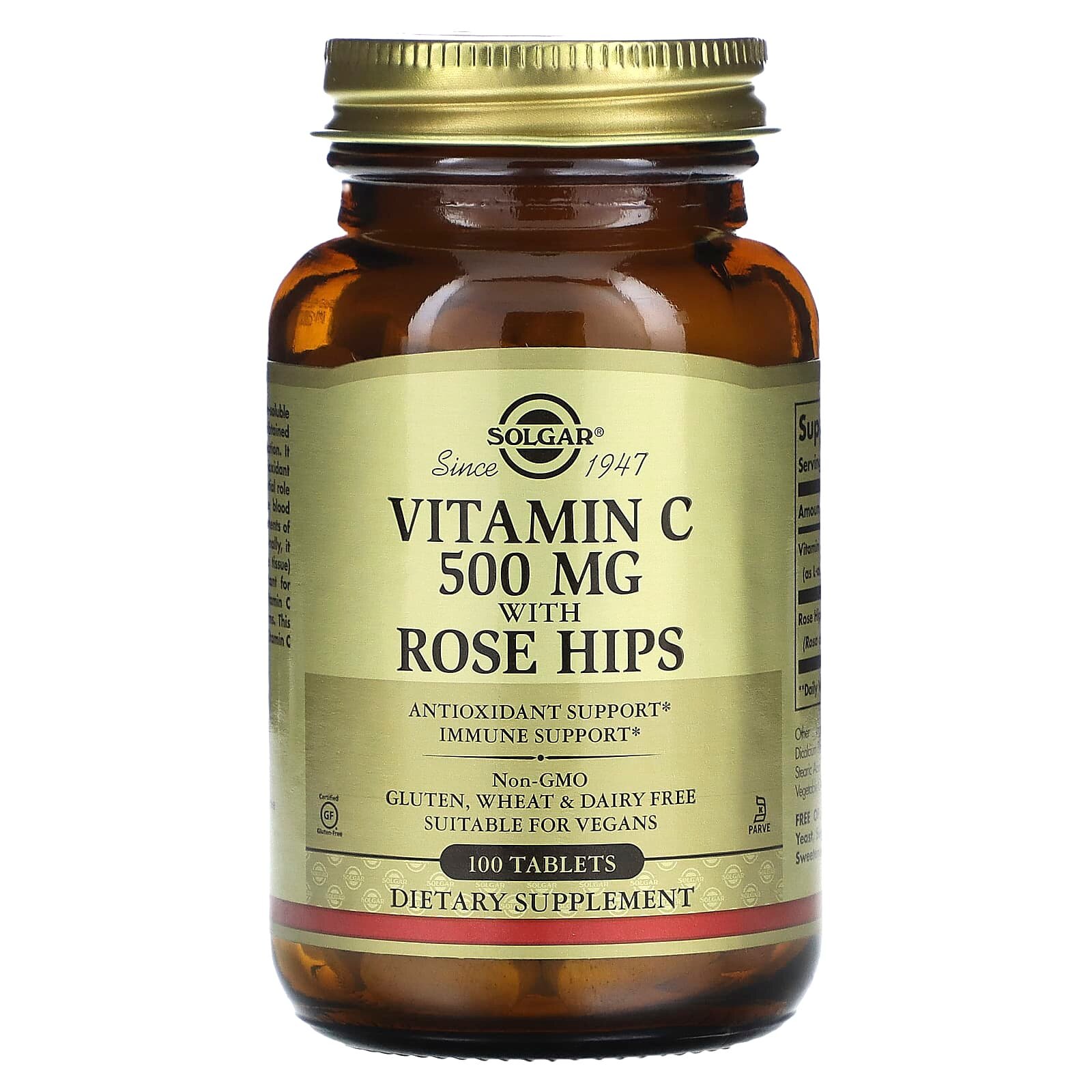 Витамин С с шиповником Solgar Vitamin C with Rose Hips, 500 мг, 100 таблеток