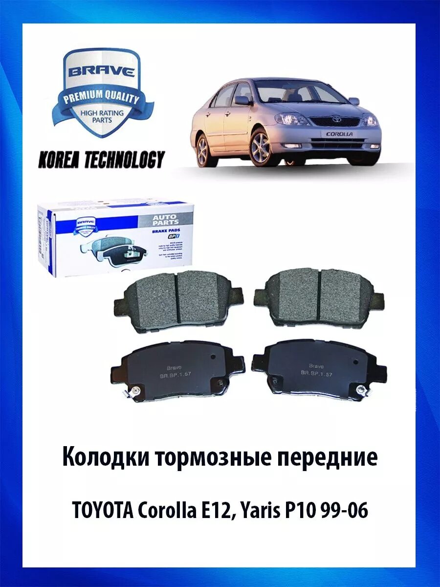 Колодки тормозные передние Тойота Королла, Ярис 04465-12580