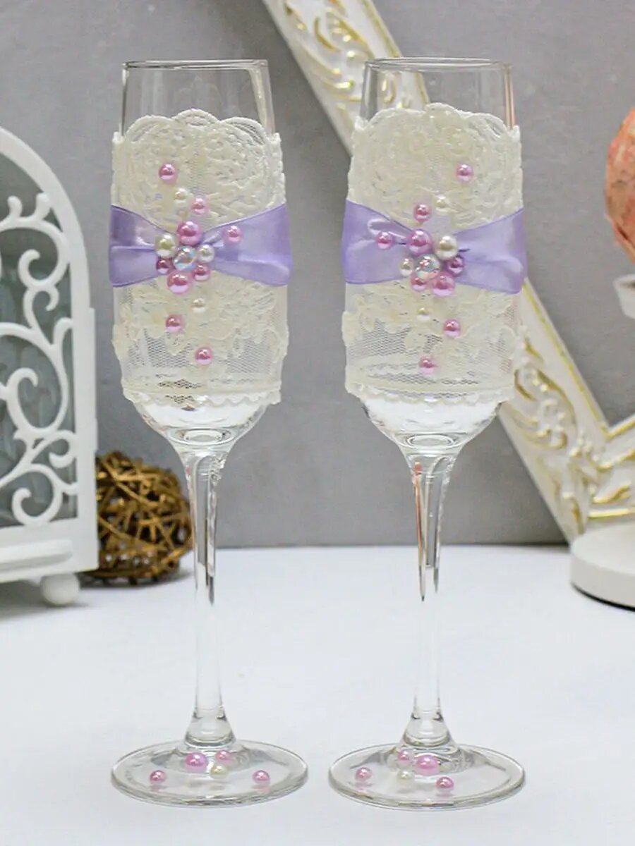 Свадебные бокалы для молодоженов, фужеры жениха и невесты для шампанского новобрачных 2 шт.