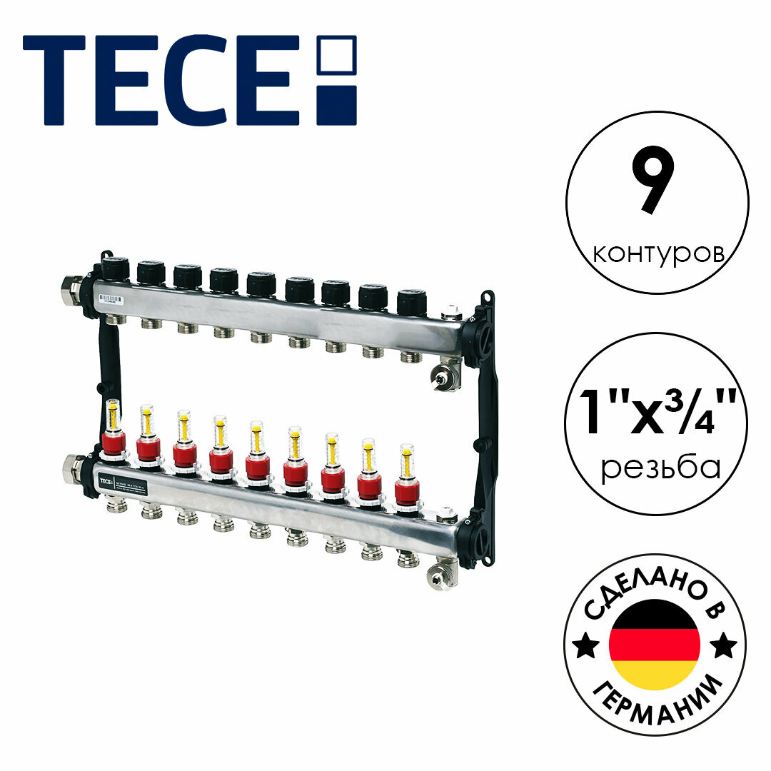Коллектор отопления TECE (77310009), 9 контуров