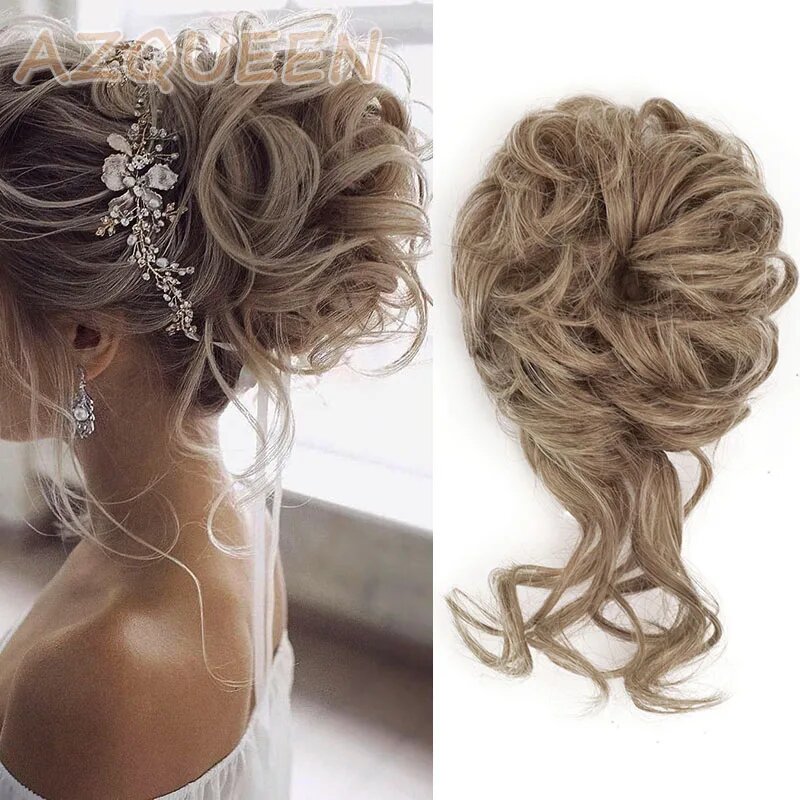 AZQUEEN Завитой синтетический шиньон серебристый блонд M12-613