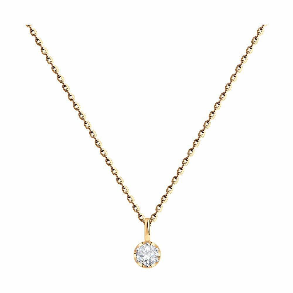 Колье, красное золото, 585 проба, бриллиант синтетический