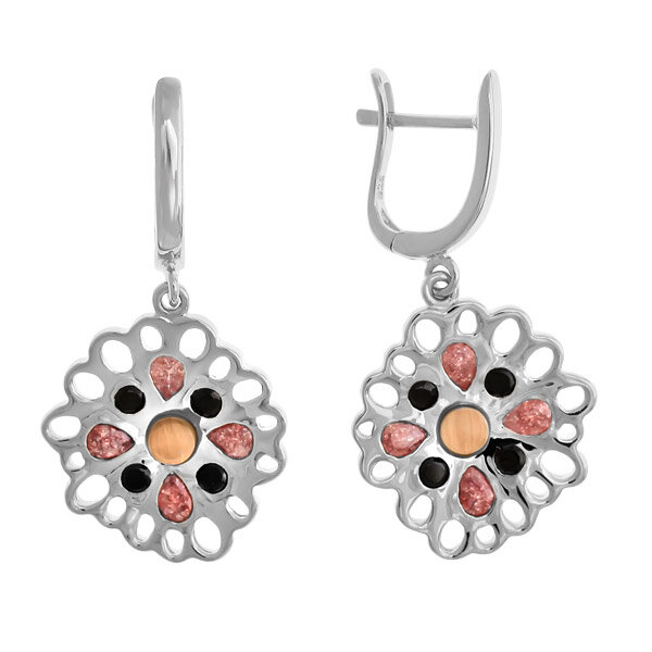 Серьги серебро, 925 проба, родирование, фианит, кошачий глаз