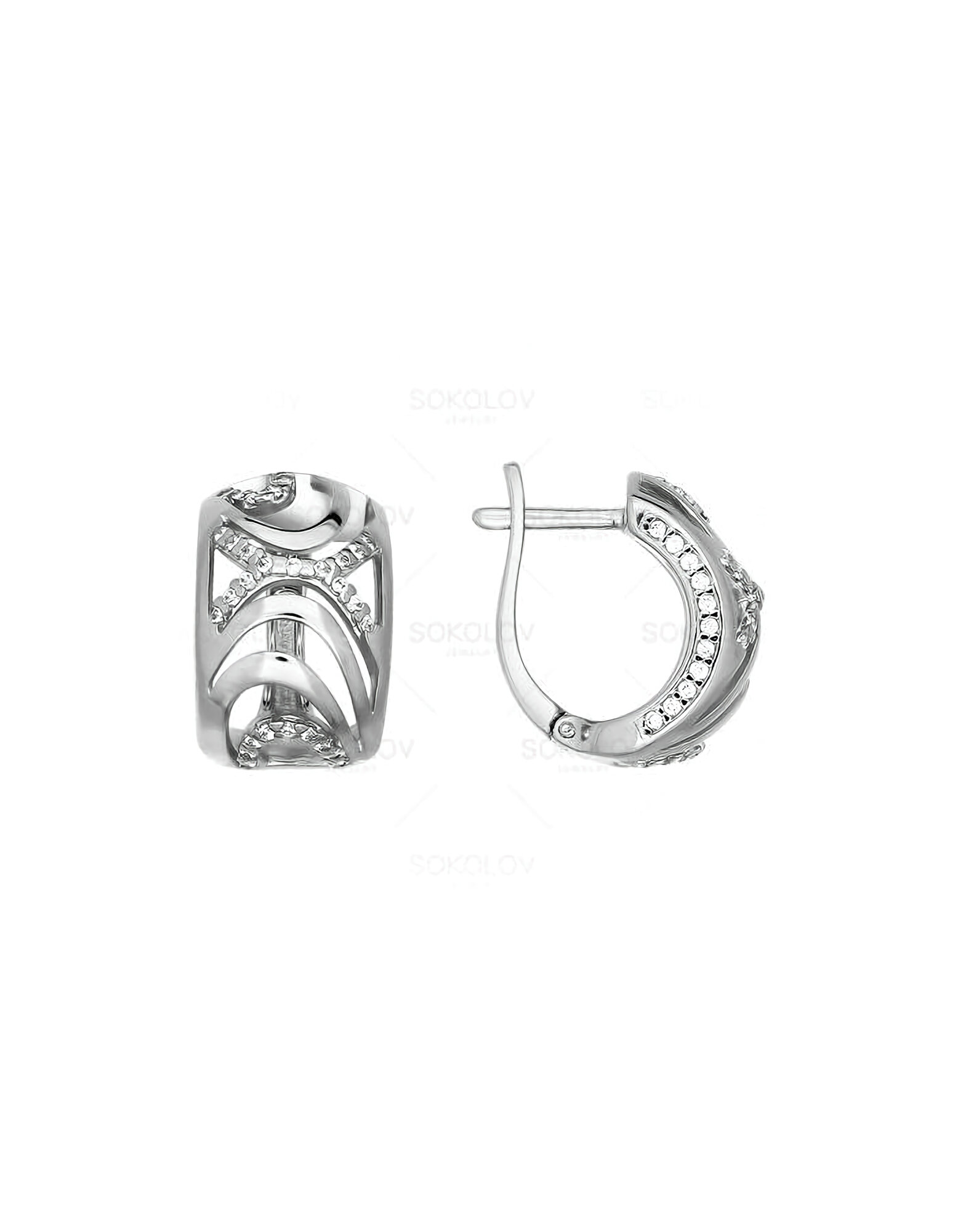 Серьги пусеты, серебро, 925 проба, родирование, фианит