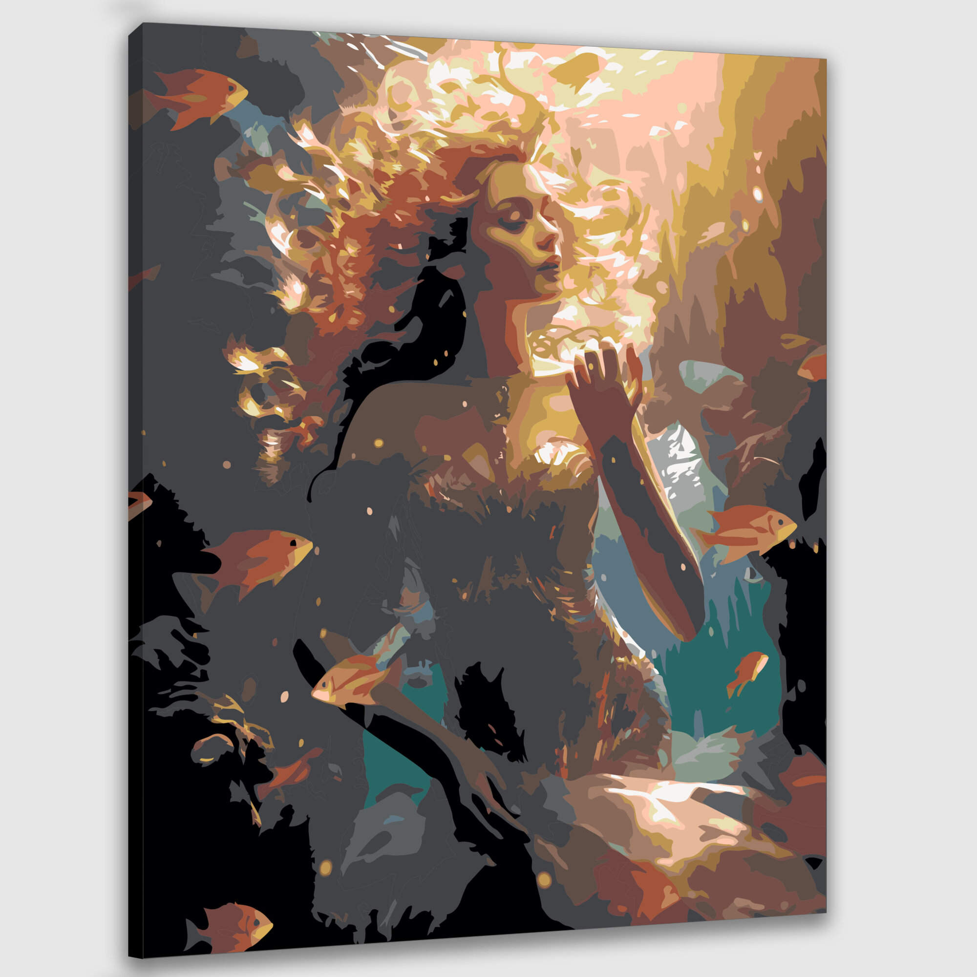 Картина по номерам 40x50 см, русалка, ногти, радужные краски, подводный пейзаж, морской пейзаж, коралловые рифы