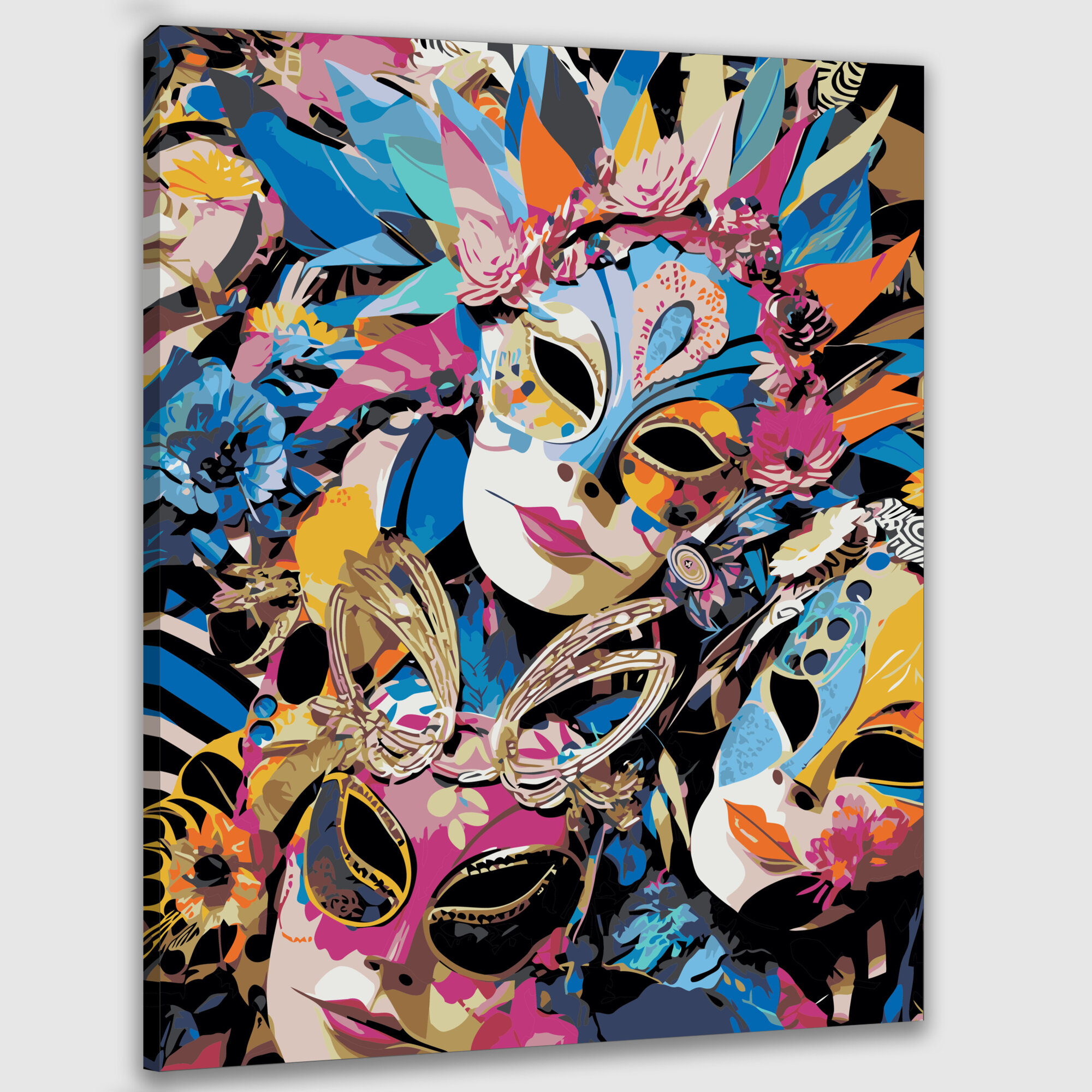 Картина по номерам 40x50 см, маскарад, коллаж, материалы, бумага, ткань, фольга, композиция, текстуры, узоры