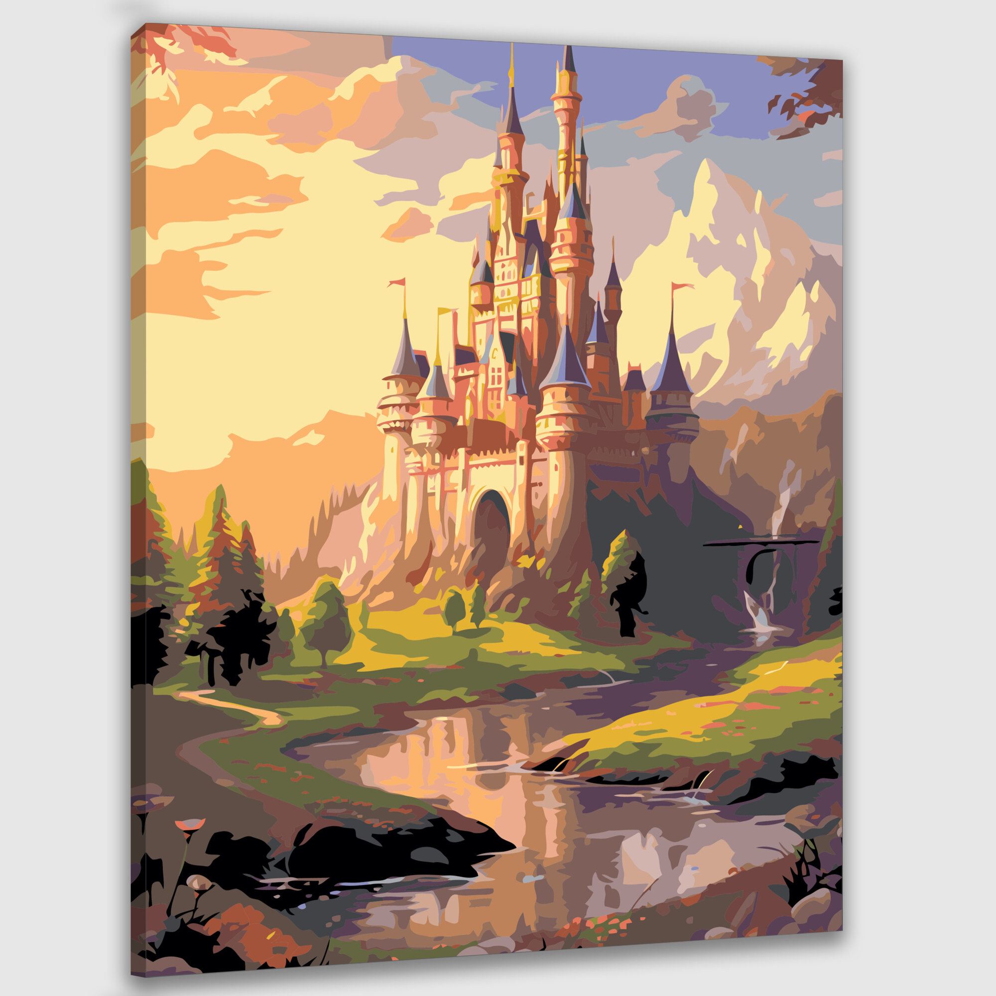 Картина по номерам 40x50 см, картина, цифровая, замок, сказочный, холмы, цветущие луга, башенки, архитектура, чудо