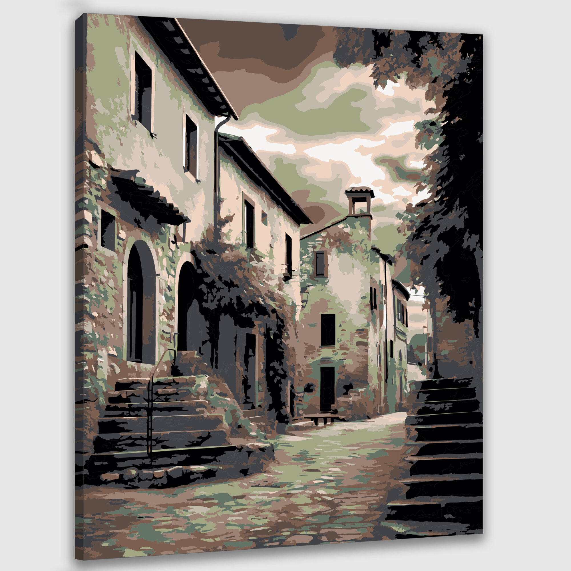 Картина по номерам 40x50 см, черно-белая фотография, деревня, винтажный стиль, сепия, архитектурные детали