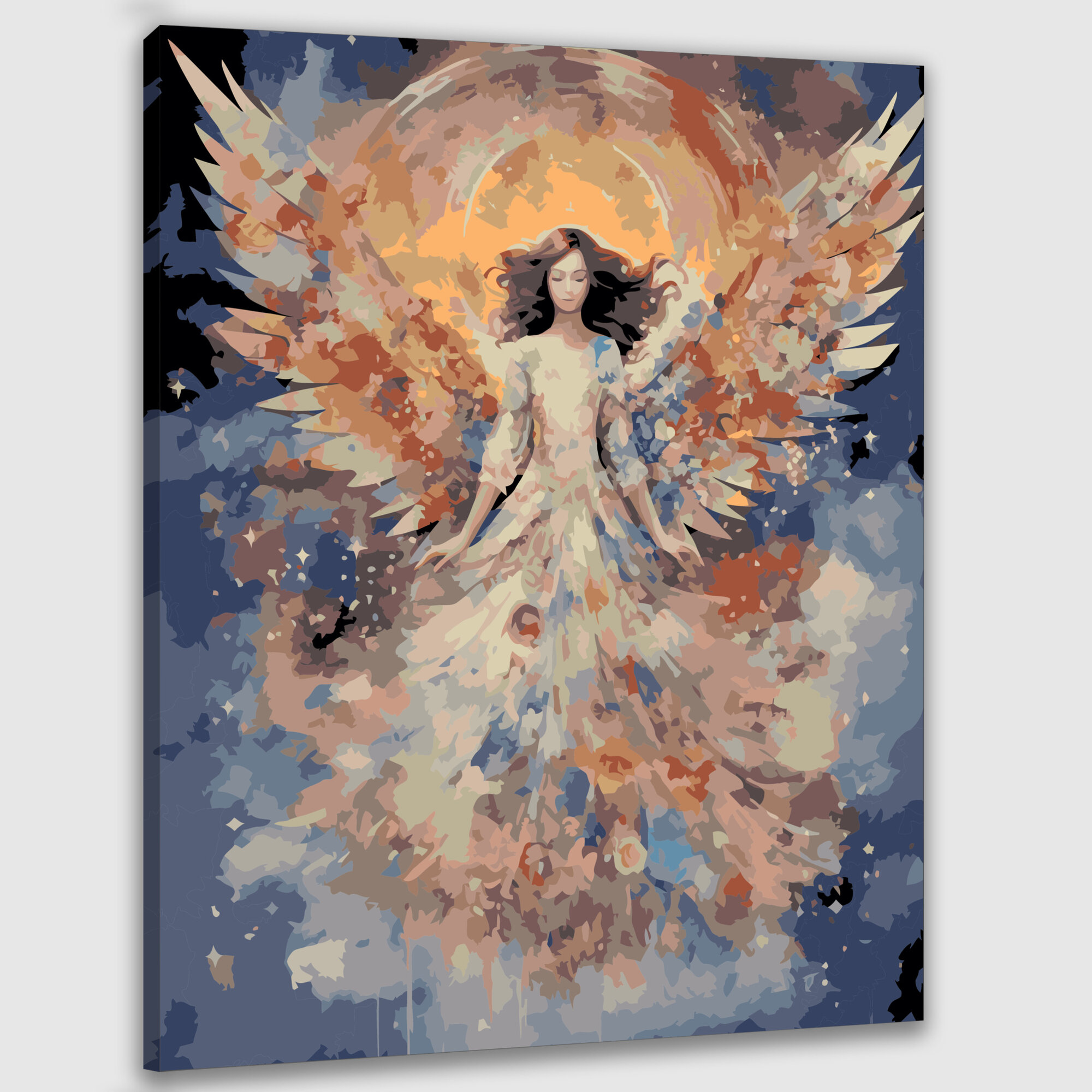 Картина по номерам 40x50 см, принцесса, крылья, коллаж, цвета, небесный фон, звезды, галактики