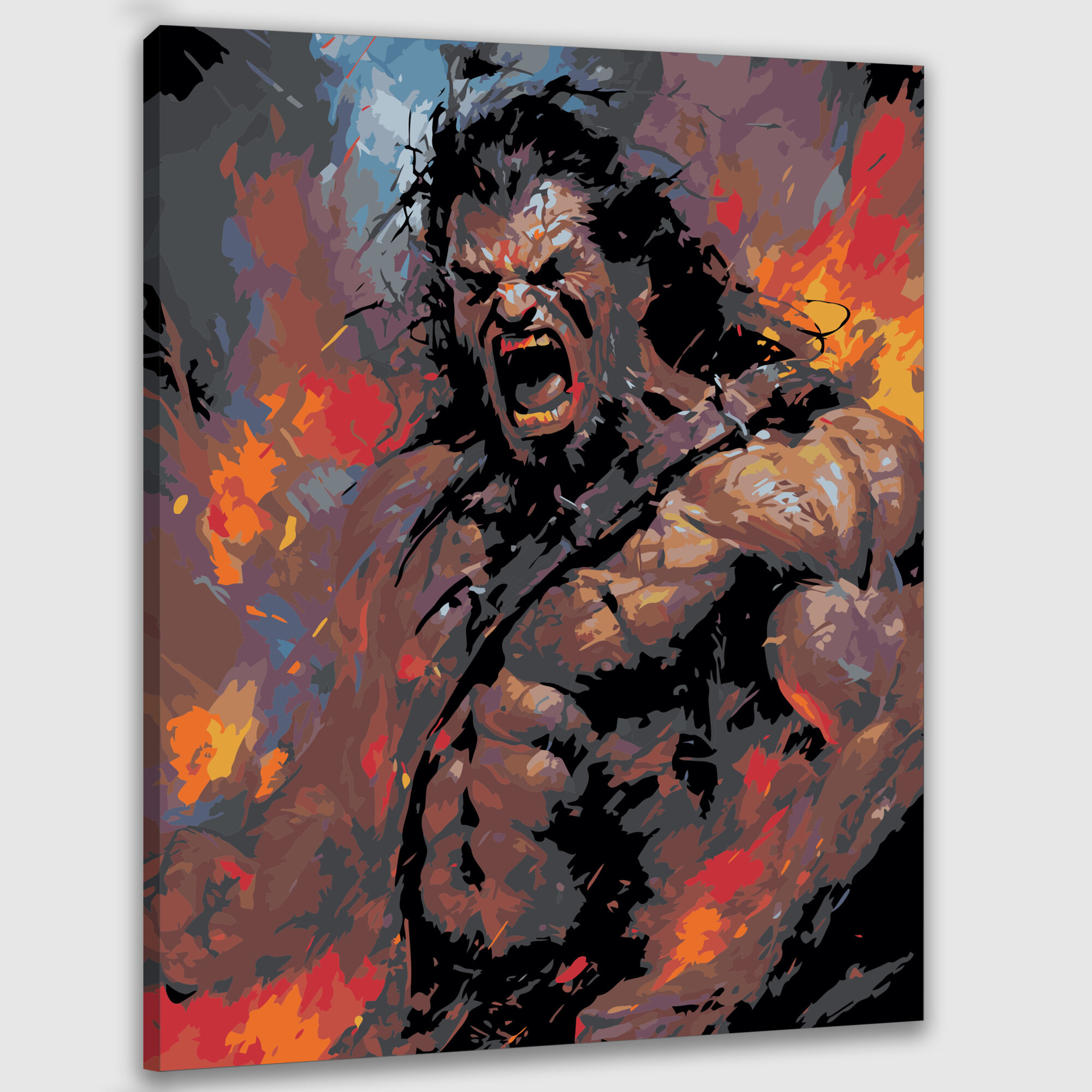 Картина по номерам 40x50 см, Яркая акриловая картина, берсерк, смелые мазки кисти, насыщенные краски, воин
