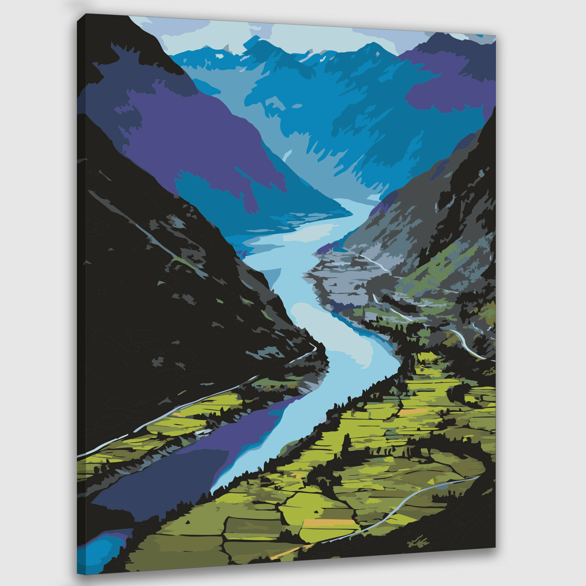 Картина по номерам 40x50 см, аэрофотосъемка, озеро, горы, вода, солнечные лучи, зеркальное отражение, природа