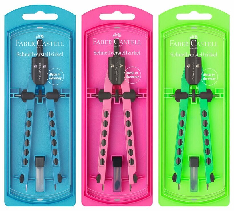 Циркуль Faber-Castell "Factory Neon", + грифели, пластиковый футляр, цвет ассорти