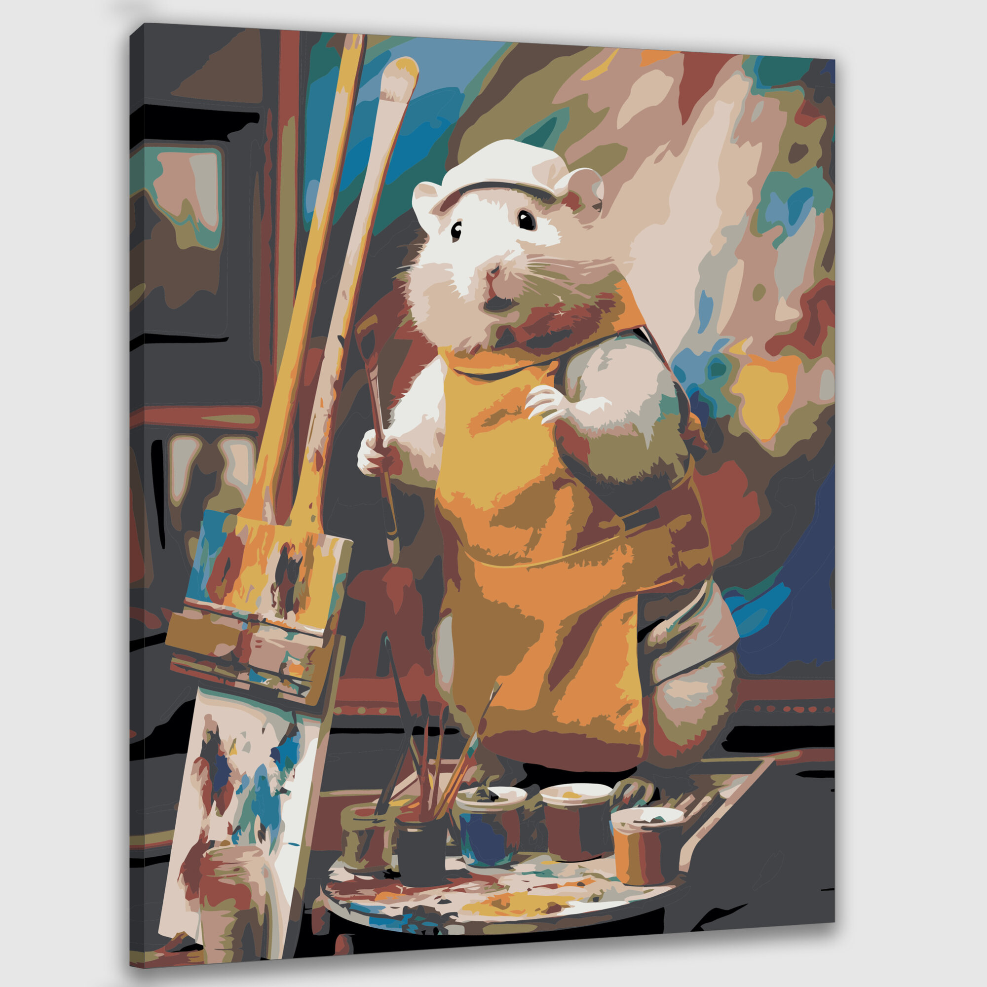 Картина по номерам 40x50 см, картина, иллюстрация, хомячок, берет, палитра, краски, мольберт, шедевр, мазки, кисть