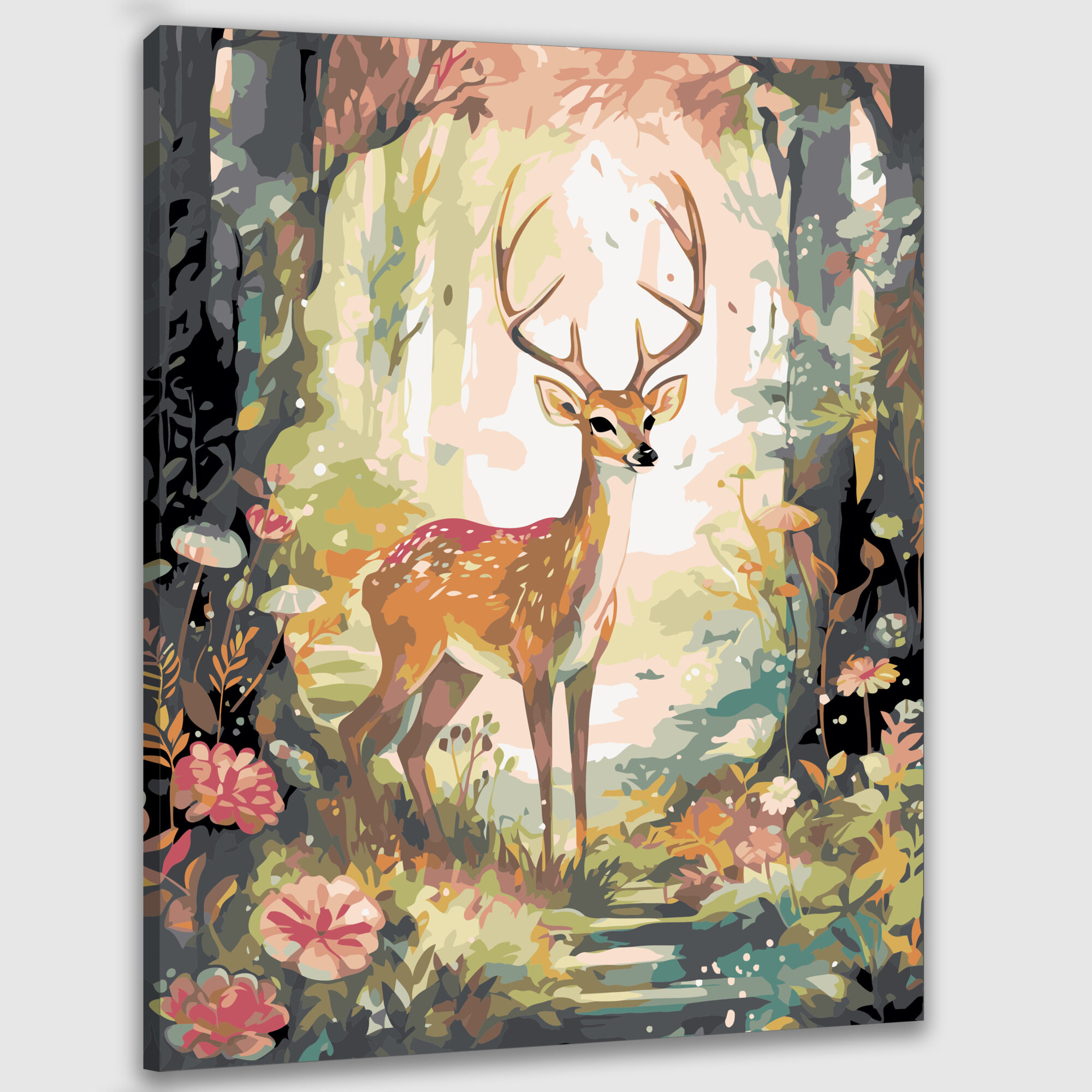 Картина по номерам 40x50 см, акварель, иллюстрация, мистическая, лесная сцена, волшебное существо, олень, птица