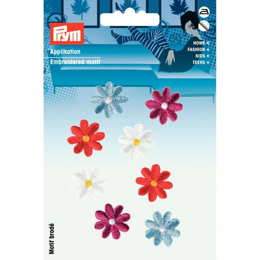 Термоаппликация самоклеющаяся/ приутюживающаяся Цветы 20*20мм, разноцветные, 8 шт. 925425