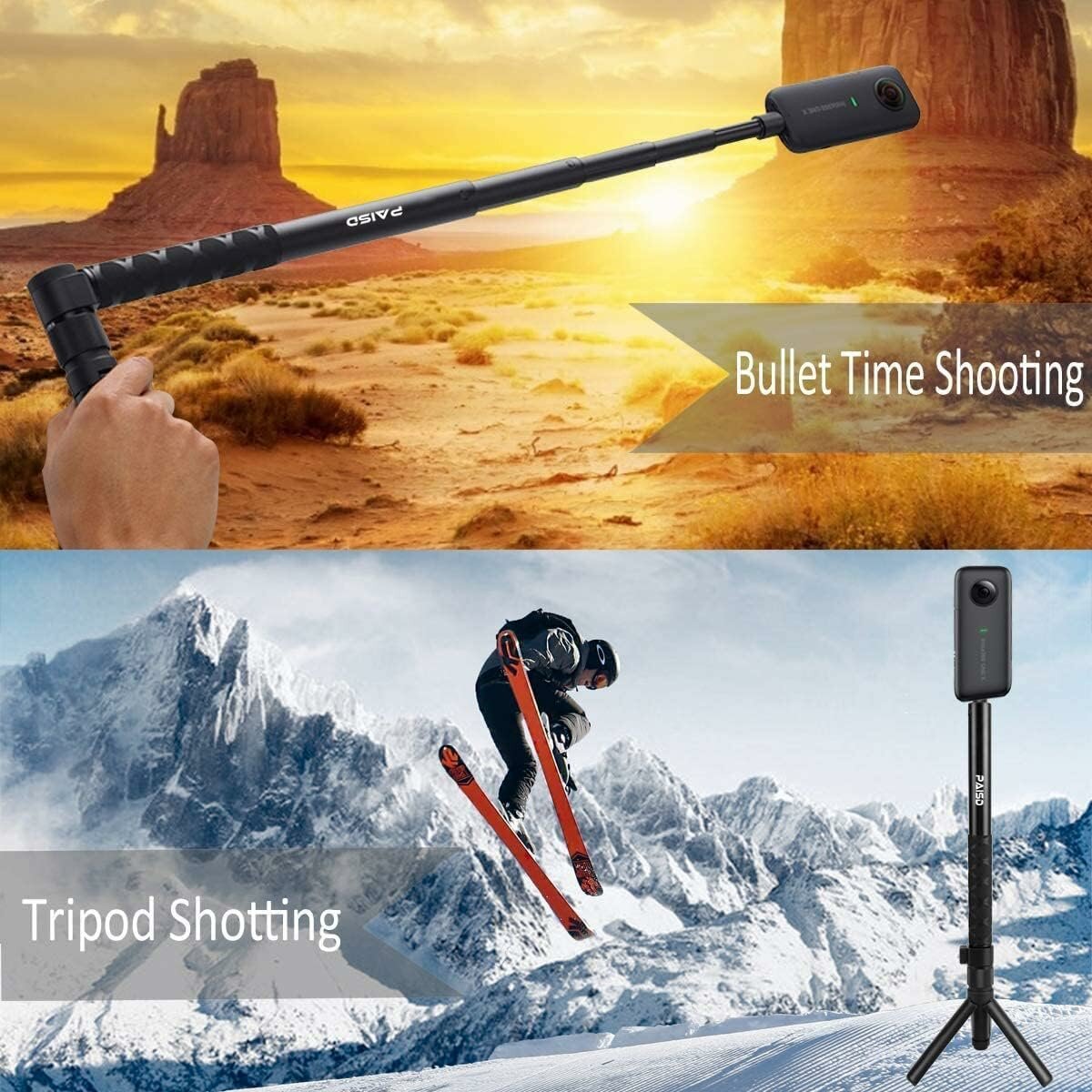 Невидимая селфи-палка с вращающейся ручкой и выдвижным штативом Bullet time Фототехника
