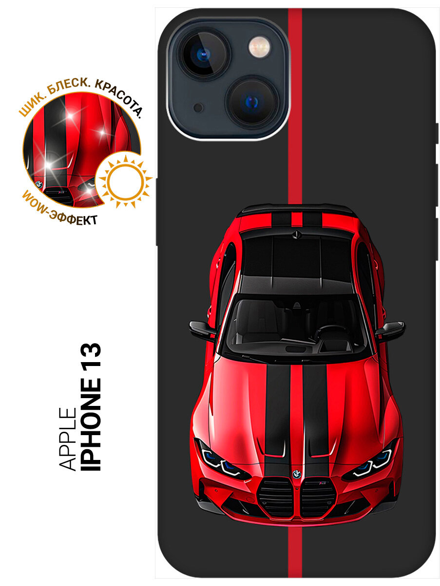 Силиконовый чехол на Apple iPhone 13 с принтом "Красный БМВ" матовый черный