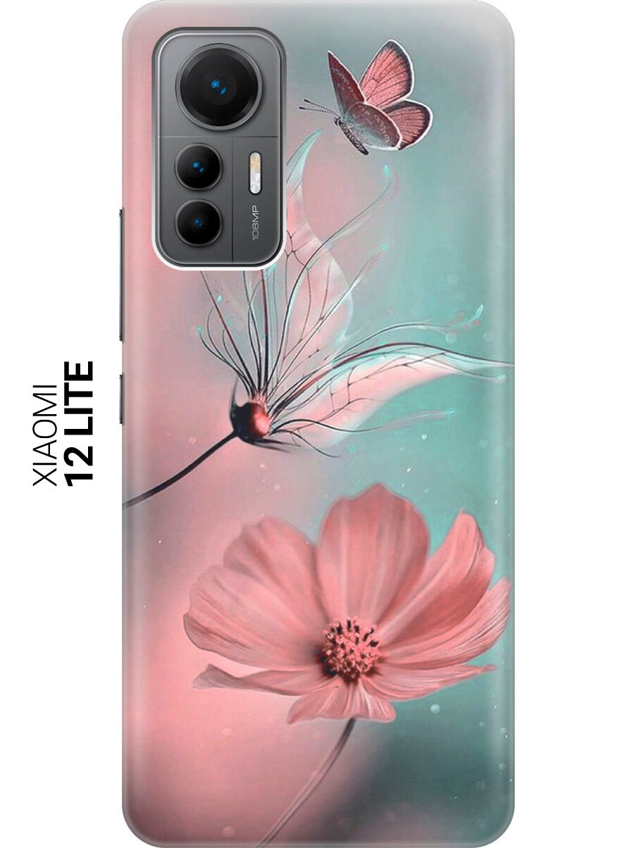 Силиконовый чехол на Xiaomi 12 Lite, Сяоми 12 Лайт с принтом "Бабочка и цветы"