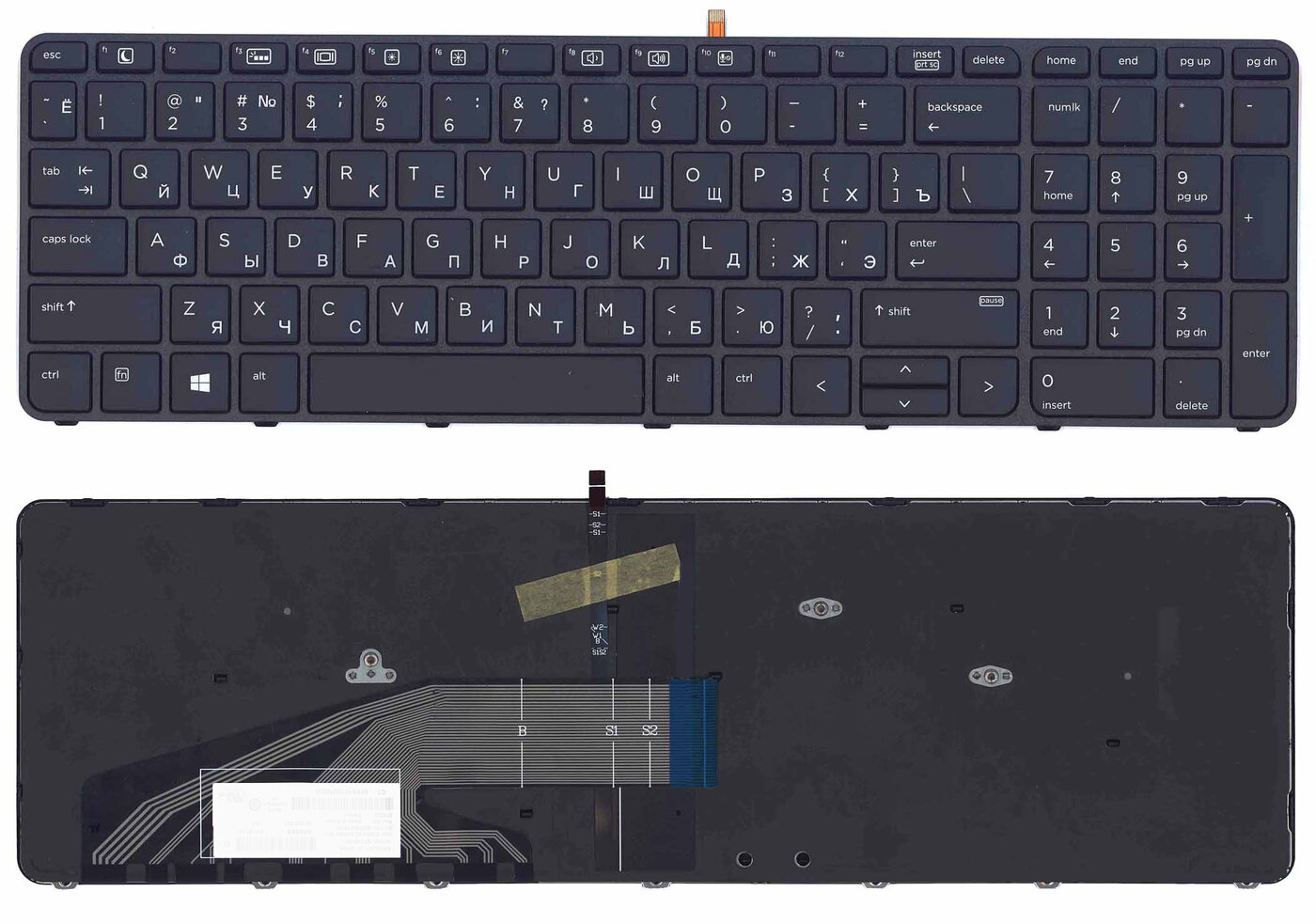 Клавиатура для ноутбука HP ProBook 450 G3 455 G3 черная с подсветкой
